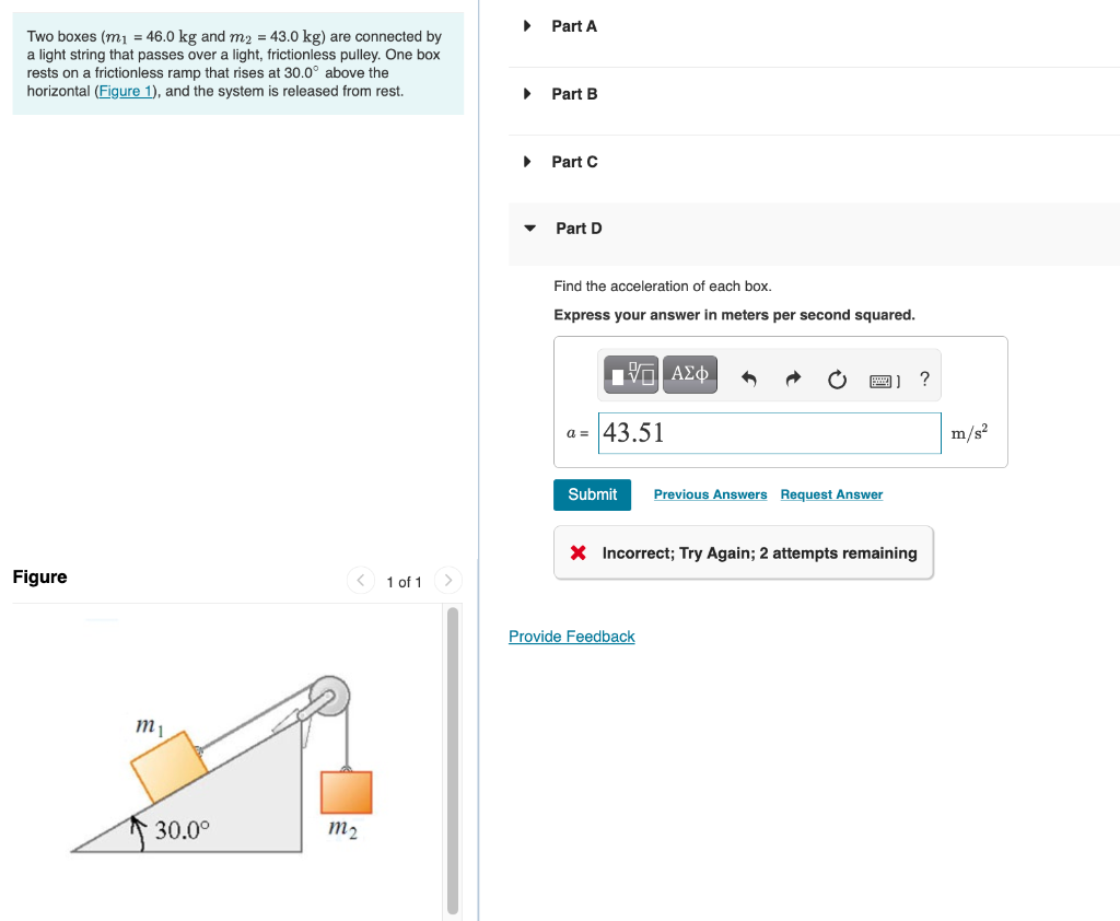 Solved Two boxes (m1=46.0 kg and m2=43.0 kg) are connected | Chegg.com
