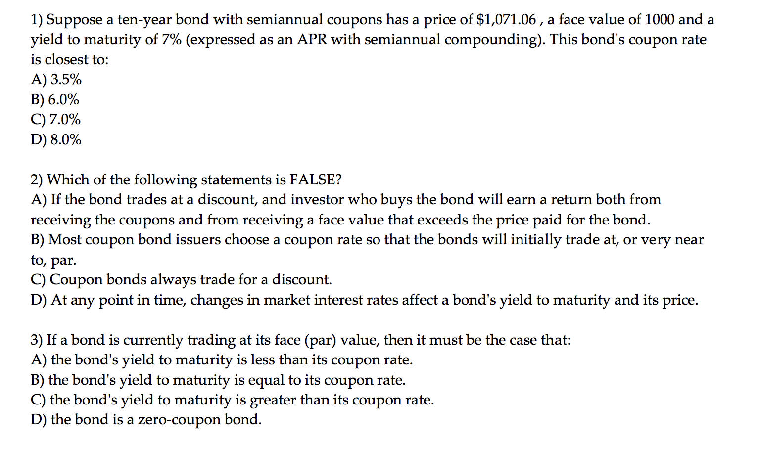 Solved 1 Suppose A Ten year Bond With Semiannual Coupons Chegg