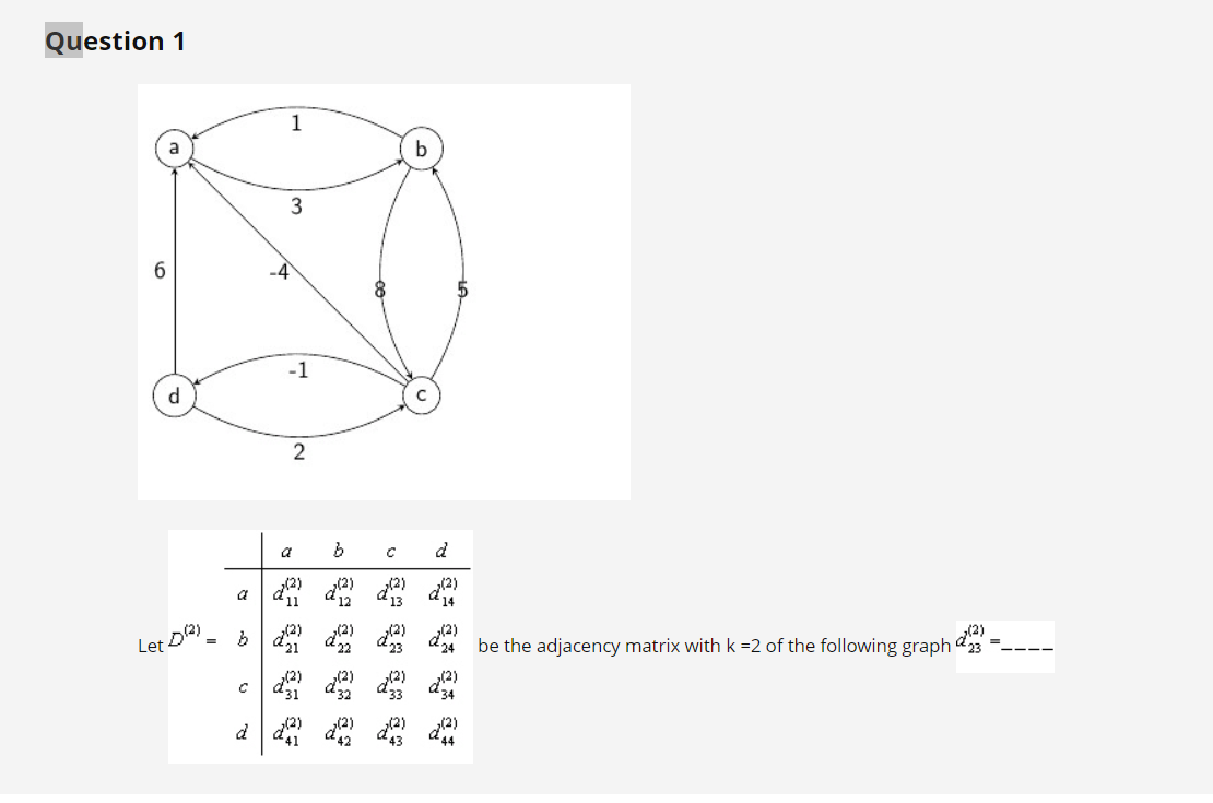 Solved Question 1 be the adjacency matrix with k=2 of the | Chegg.com