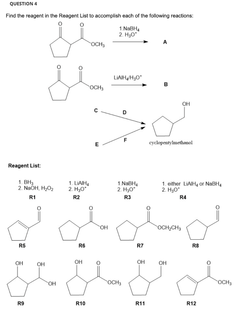 Solved Find the reagent in the Reagent List to accomplish | Chegg.com