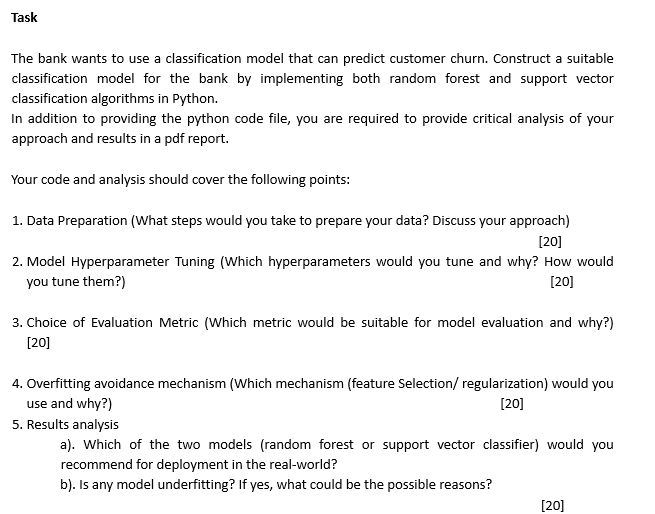 Solved The bank wants to use a classification model that can | Chegg.com