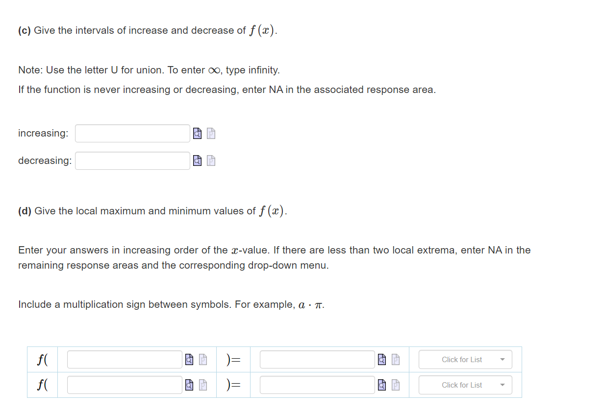 Solved (c) Give the intervals of increase and decrease of | Chegg.com