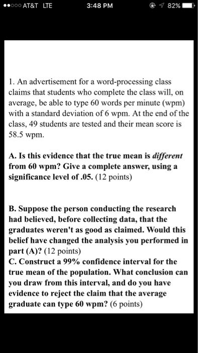 Solved An advertisement for a word-processing class claims | Chegg.com