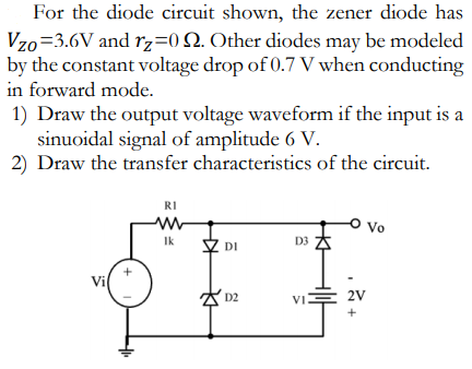 Solved For the diode circuit shown, the zener diode has | Chegg.com