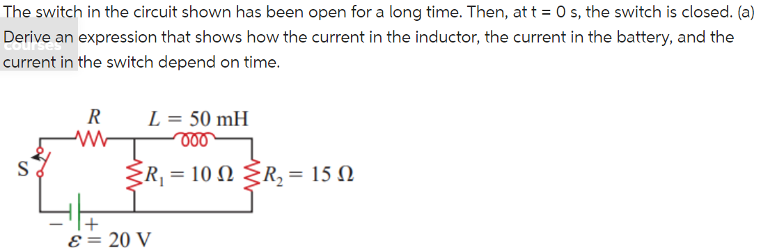 [Solved]: The switch in the circuit shown has been open fo