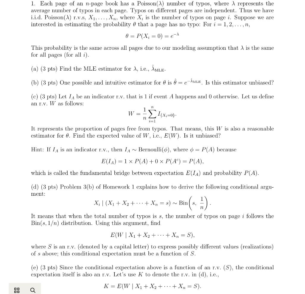 Solved 1. Each page of an n-page book has a Poisson (λ) | Chegg.com