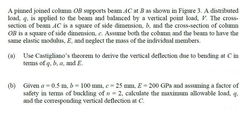 Solved A pinned joined column OB supports beam AC at B as | Chegg.com