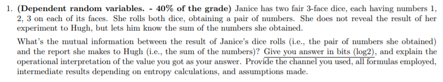 Solved 1. (Dependent random variables. - 40% of the grade) | Chegg.com