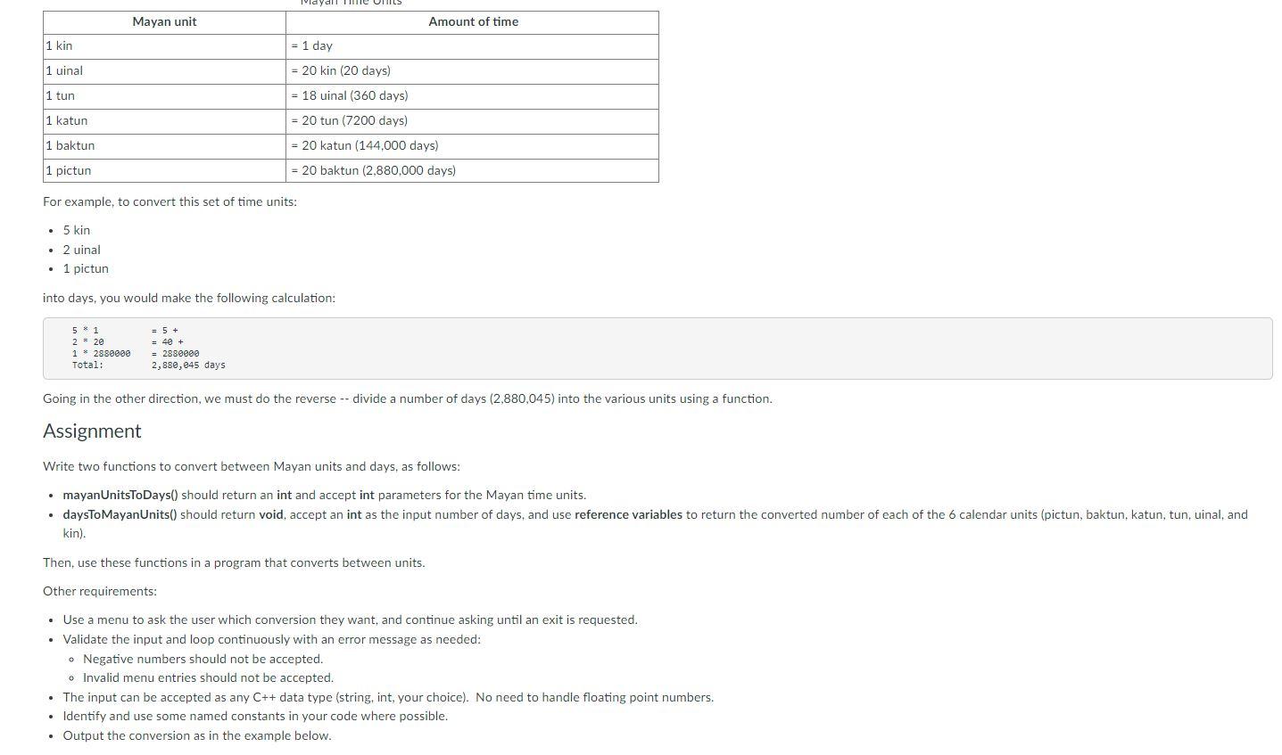 Solved Maya CC Mayan unit Amount of time 1 kin = 1 day 1 | Chegg.com