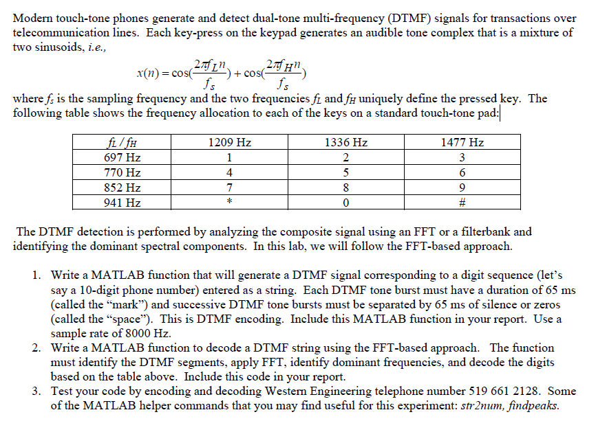 Modern touch-tone phones generate and detect | Chegg.com
