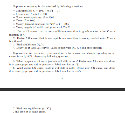 Solved Suppose an economy is characterized by following | Chegg.com