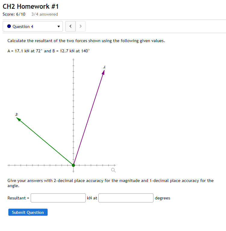 [Solved]: Calculate the resultant of the two forces shown u