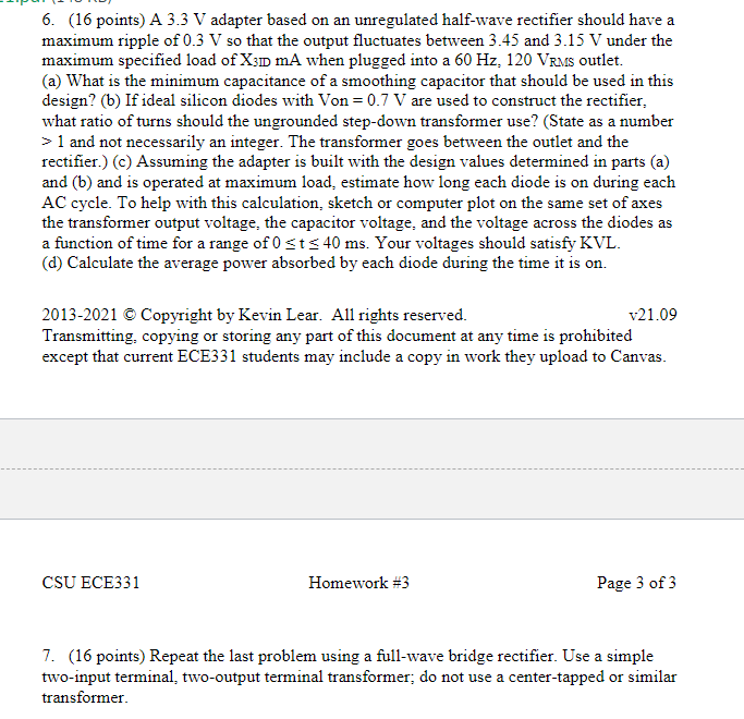 Solved 6. (16 points) A 3.3 V adapter based on an | Chegg.com