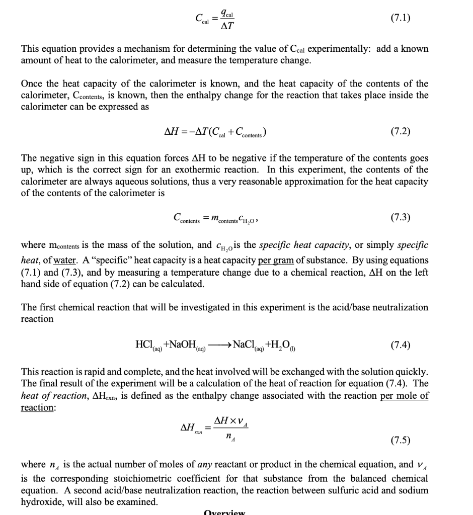 Solved C = 9 cal AT (7.1) This equation provides a mechanism | Chegg.com
