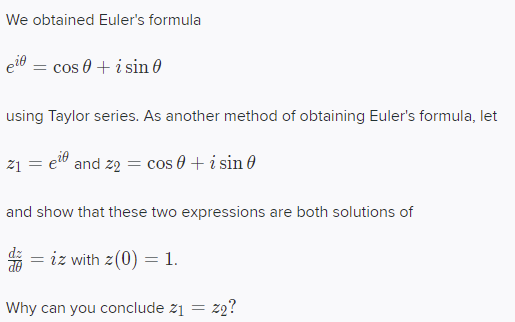 Solved We obtained Euler's formula eio = cos 0 + i sin using | Chegg.com