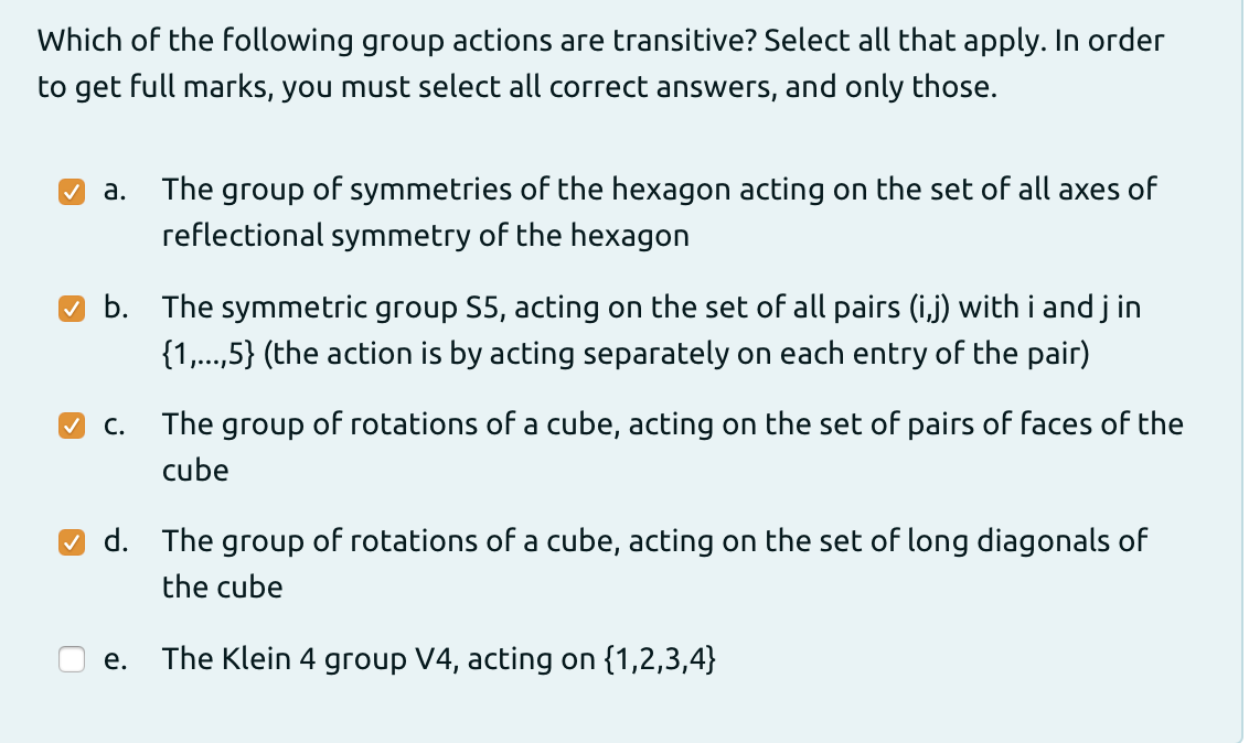 Solved Which of the following group actions are transitive? | Chegg.com