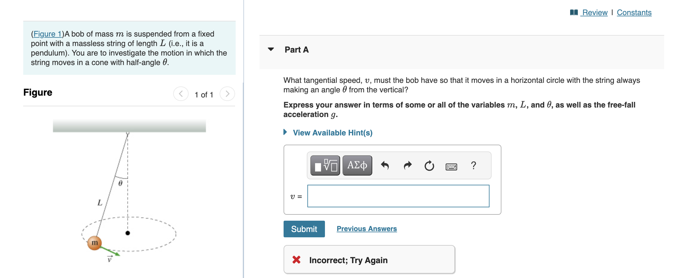 Solved (Figure 1)A bob of mass m is suspended from a fixed | Chegg.com