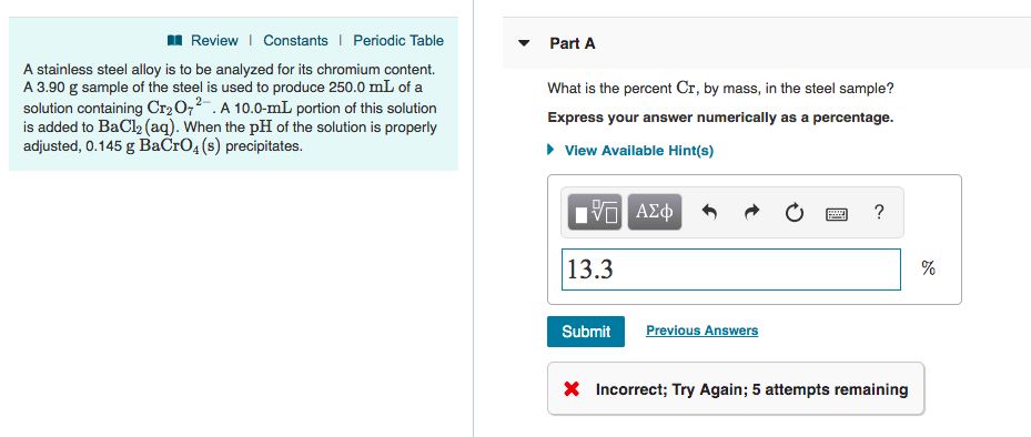 Solved Review Constants Periodic Table Part A A stainless | Chegg.com