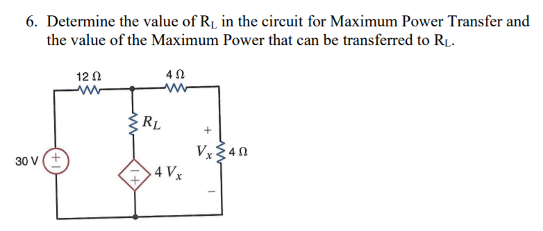 Solved 6. Determine the value of Rl in the circuit for | Chegg.com