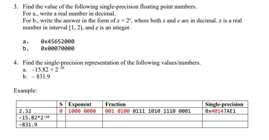 Solved 3. Find the value of the following single-precision | Chegg.com