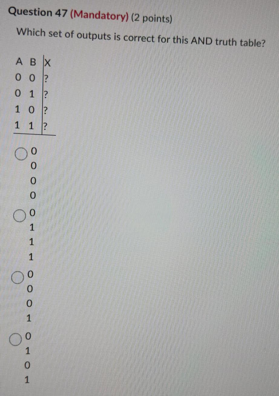Solved Question 47 ﻿Which set of outputs is correct for this | Chegg.com