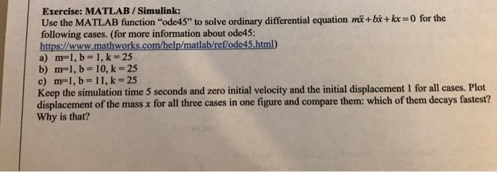 Solved Exercise: MATLAB/Simulink: Use the MATLAB function | Chegg.com
