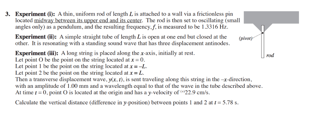 Solved 3. Experiment (i): A thin, uniform rod of length L is | Chegg.com