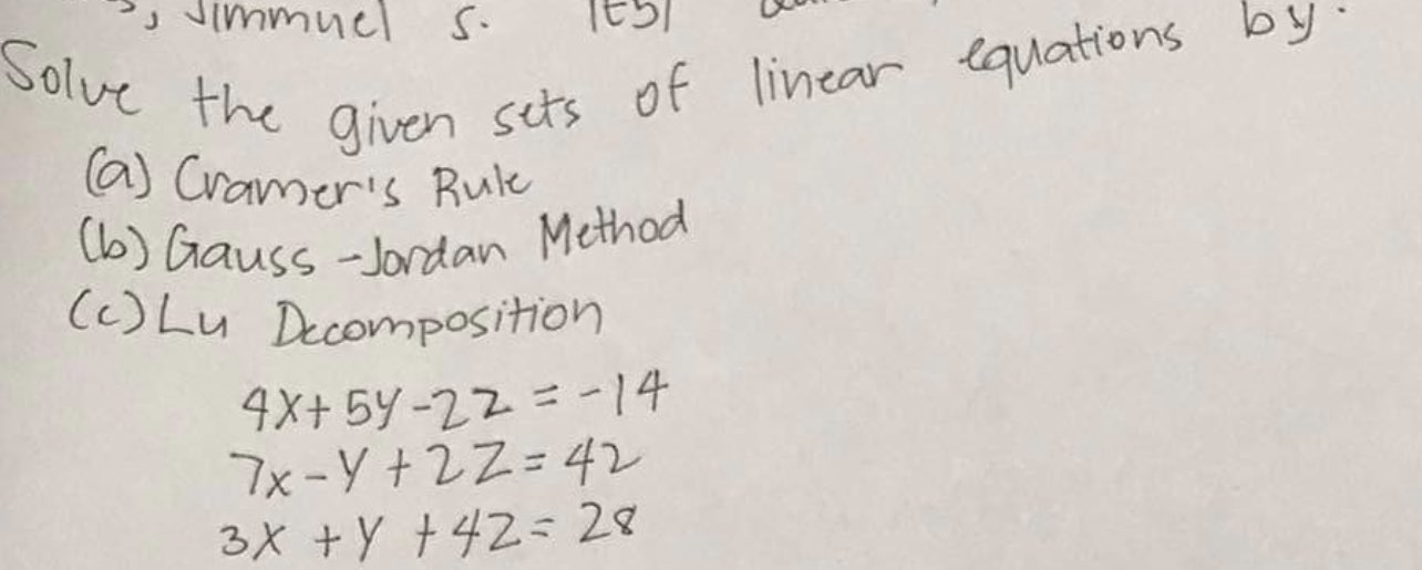 Solved Solve the given sets of linear equations bs (a) | Chegg.com