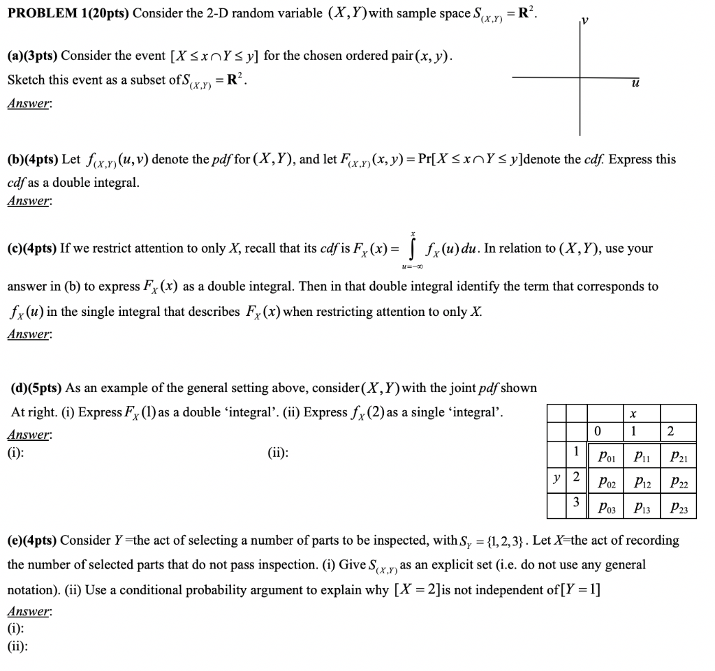 Solved PROBLEM 1(20pts) Consider the 2-D random variable (X, | Chegg.com