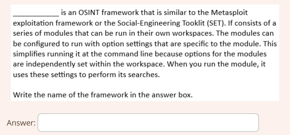 Solved Is An Osint Framework That Is Similar To The