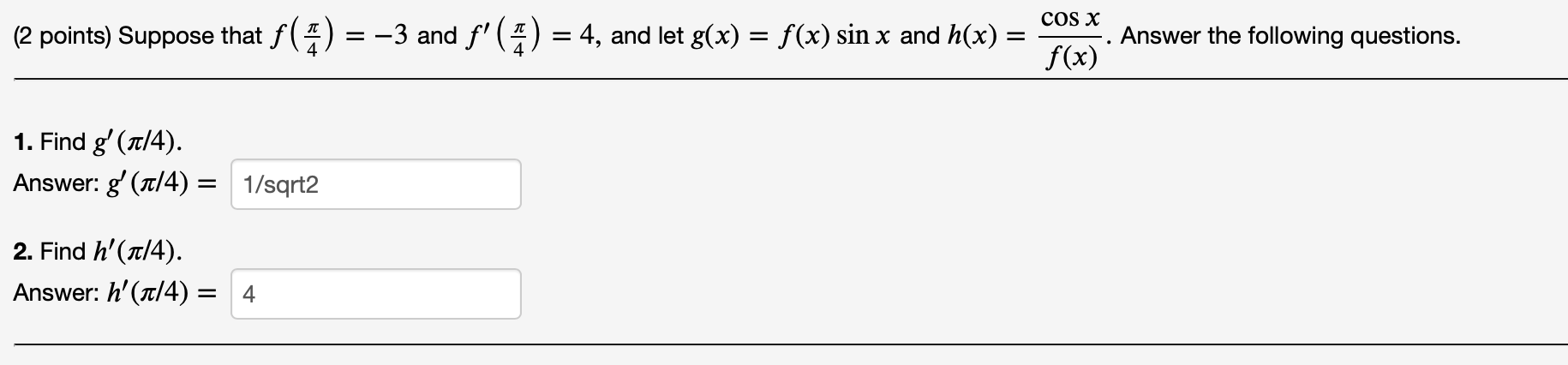 Solved (2 points) Let f(x) = 6 sin x 6 sin x + 4 cos x Then | Chegg.com