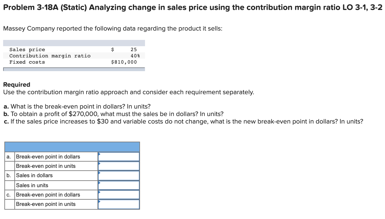 Solved Exercise 3-15A (Static) Multiple product break-even | Chegg.com