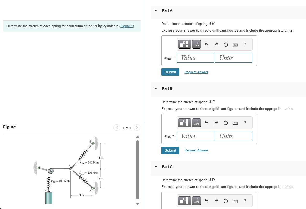 Solved Determine the stretch of each spring for equilibrium | Chegg.com