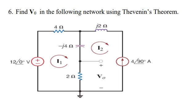 Find V0 ﻿in the following network using Thevenin's | Chegg.com