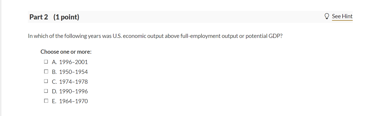 Solved Part 2 (1 ﻿point)In which of the following years was | Chegg.com