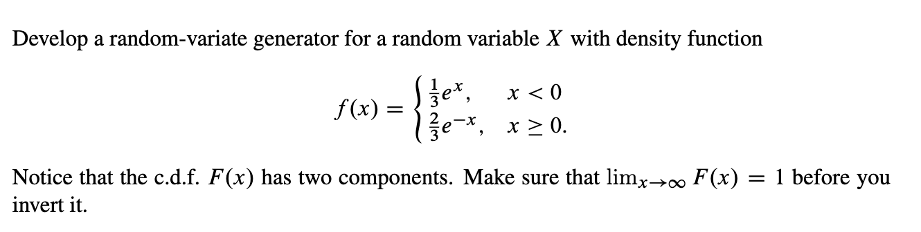 Solved Develop a random-variate generator for a random | Chegg.com