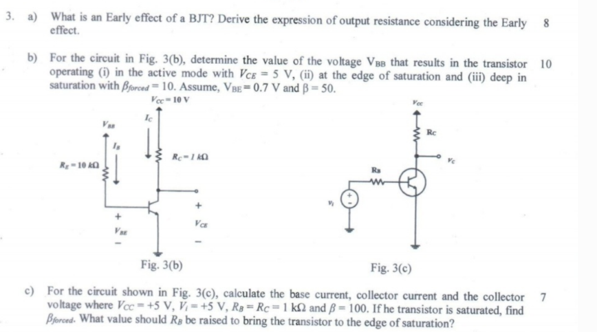 a) What is an Early effect of a BJT? Derive the | Chegg.com