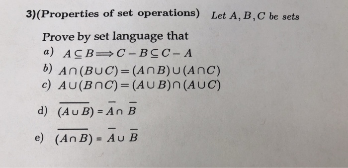 Solved 3)(Properties of set operations) Let A, B,C be sets | Chegg.com
