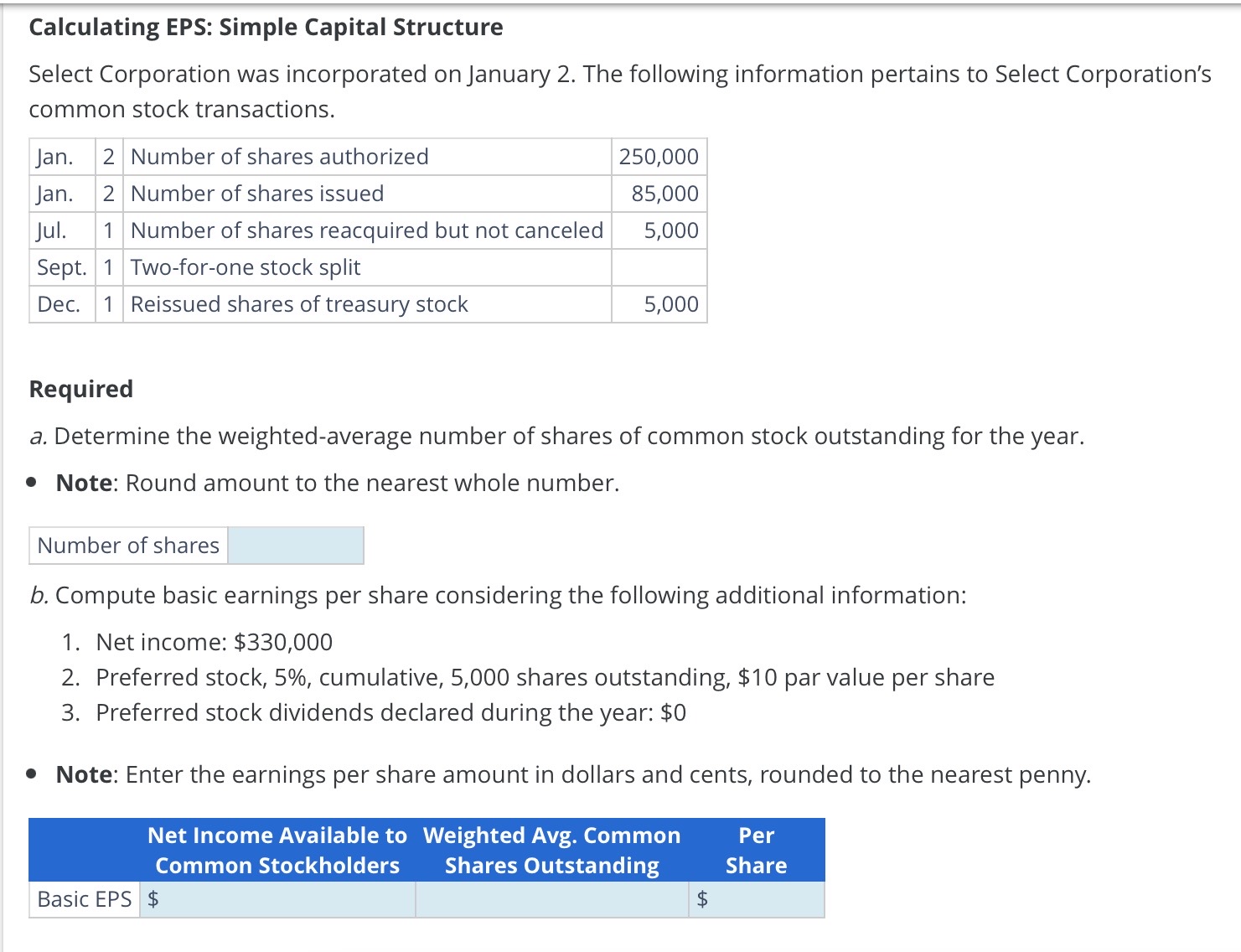 Solved Calculating EPS: Simple Capital Structure Select | Chegg.com