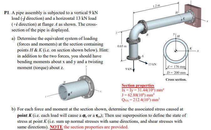 Solved P1. A pipe assembly is subjected to a vertical 9kN | Chegg.com