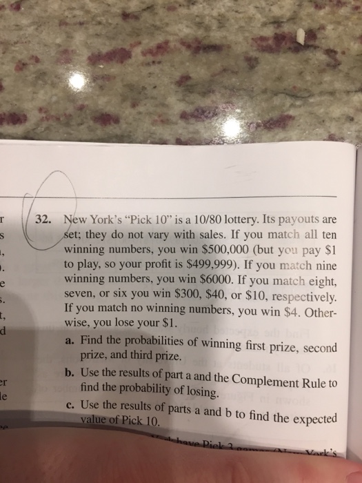 Solved New York's "Pick 10" is a 10/80 lottery. Its payouts | Chegg.com
