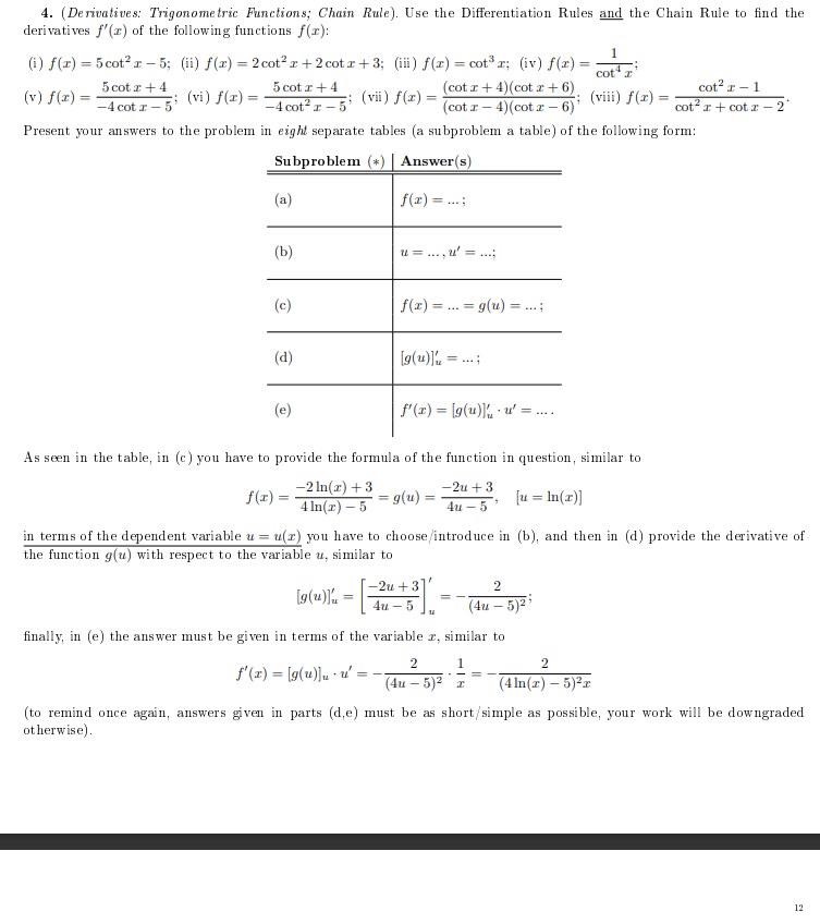 Solved 4. (Derivatives: Trigonometric Functions; Chain | Chegg.com