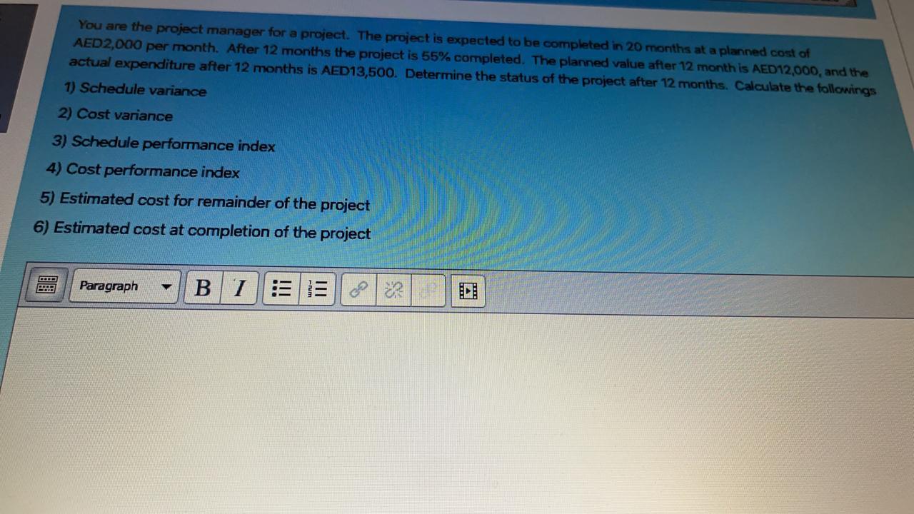 Solved You are the project manager for a project. The | Chegg.com
