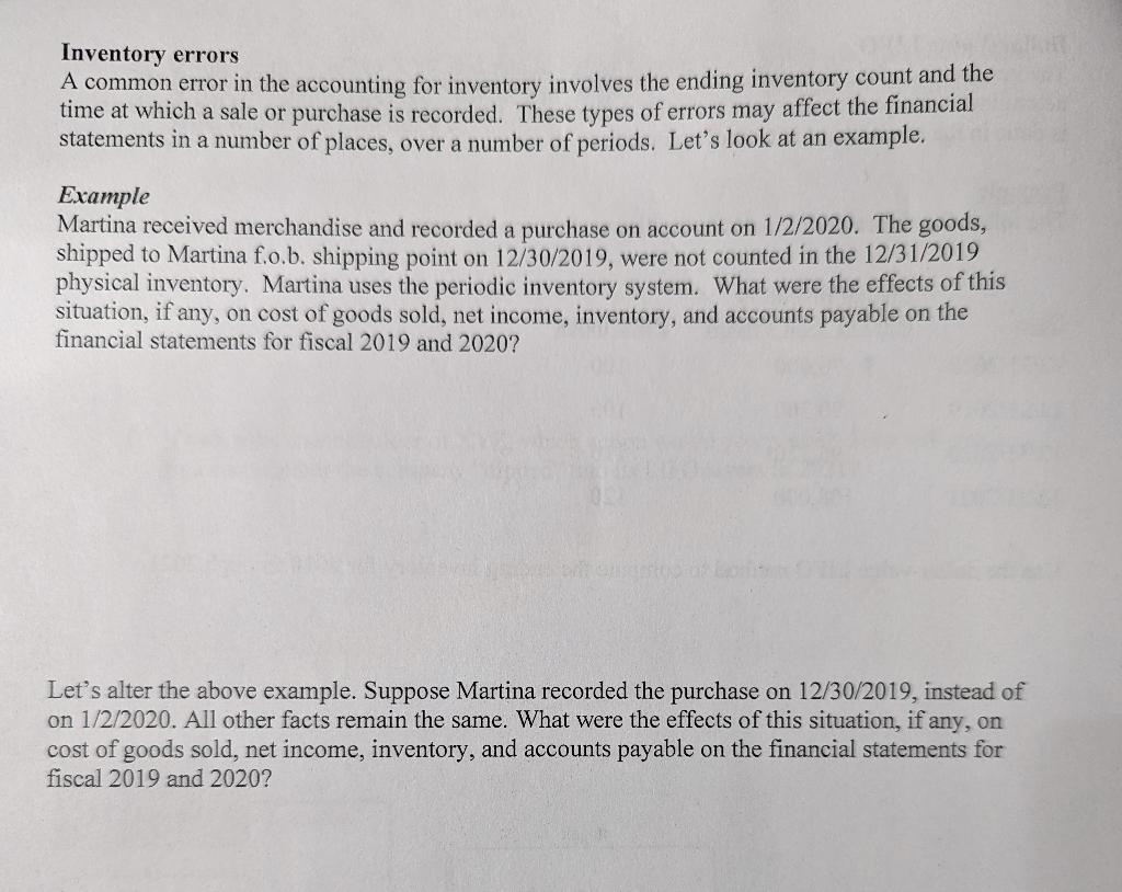 Solved Inventory errors A common error in the accounting for | Chegg.com