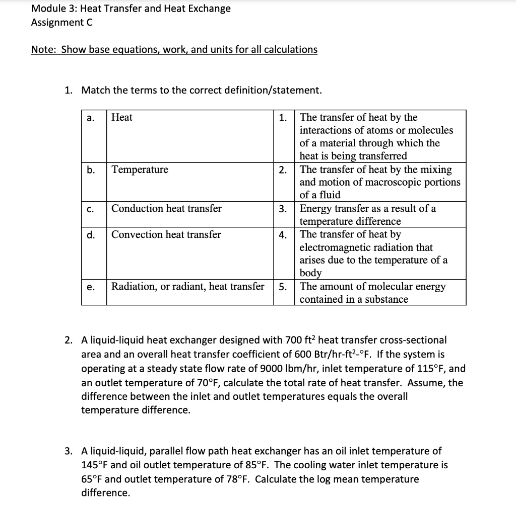 Solved Module 3: Heat Transfer and Heat Exchange Assignment | Chegg.com