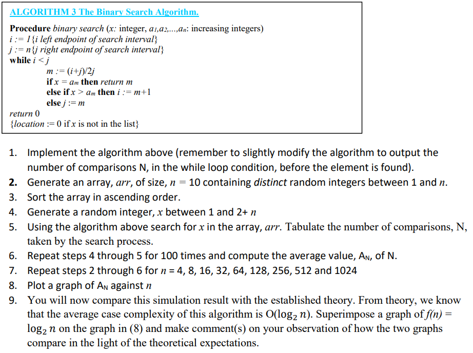 Solved ALGORITHM 3 The Binary Search Algorithm. Procedure | Chegg.com