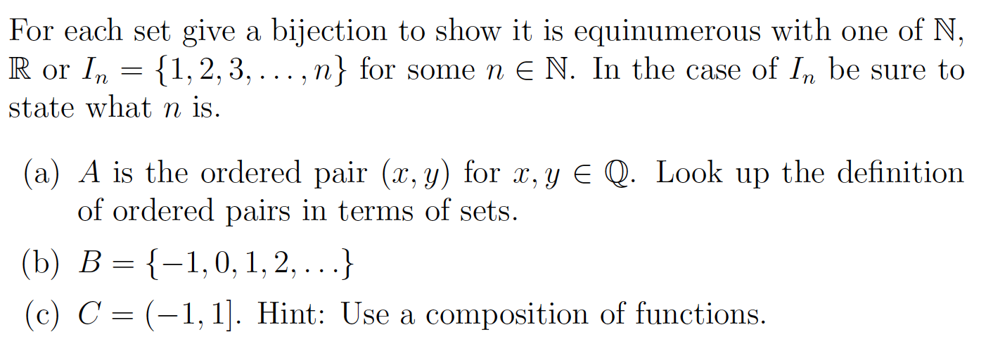 Solved For each set give a bijection to show it is | Chegg.com