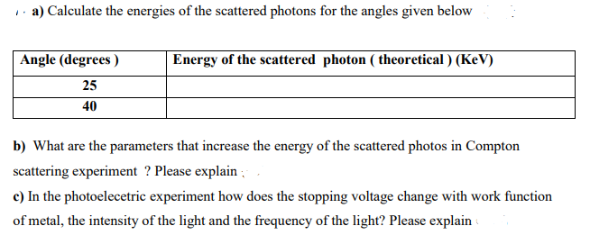 Solved a) Calculate the energies of the scattered photons | Chegg.com