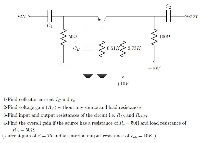 Solved 1-Find collector current IC and re 2-Find voltage | Chegg.com
