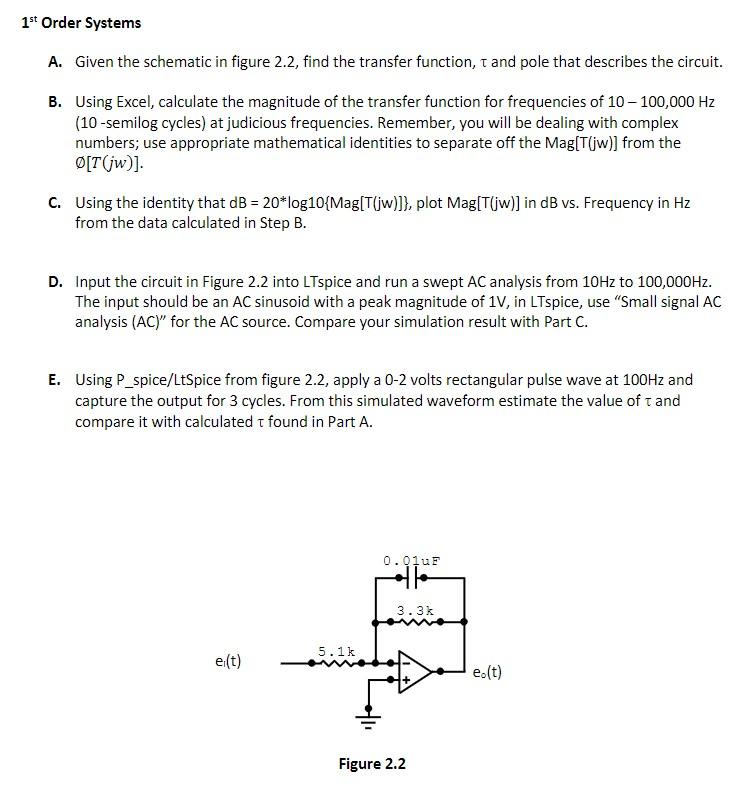 Solved 1st Order Systems A. Given the schematic in figure | Chegg.com